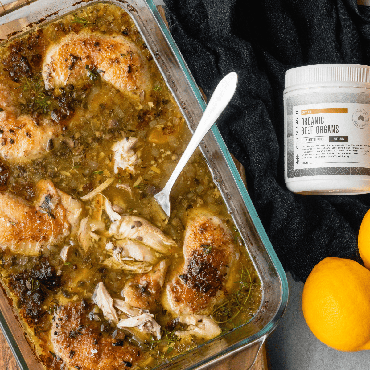 Slow Cooked Lemon Garlic Chicken with Beef Organs - Cell Squared