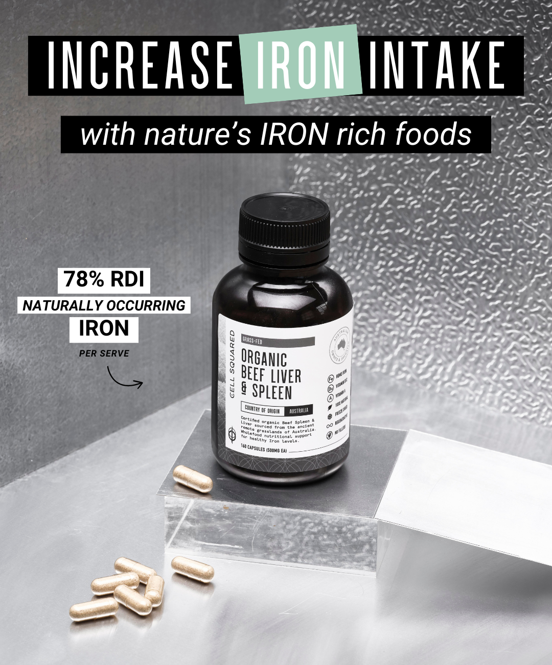 Organic Beef Spleen & Liver Capsules | 160 Capsules - Cell Squared